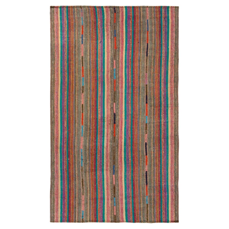 1950s Vintage Chaput Kilim Rug in Multicolor Striped Patterns, by Rug ...