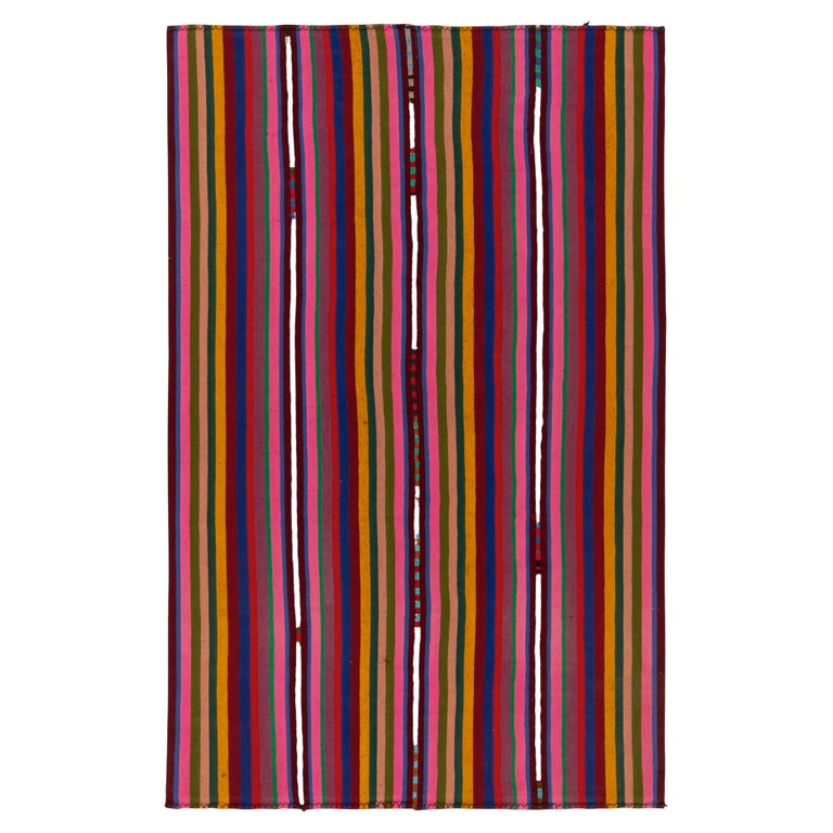 1950s Vintage Chaput Kilim Rug in Pink, Multicolor Stripe Pattern by ...