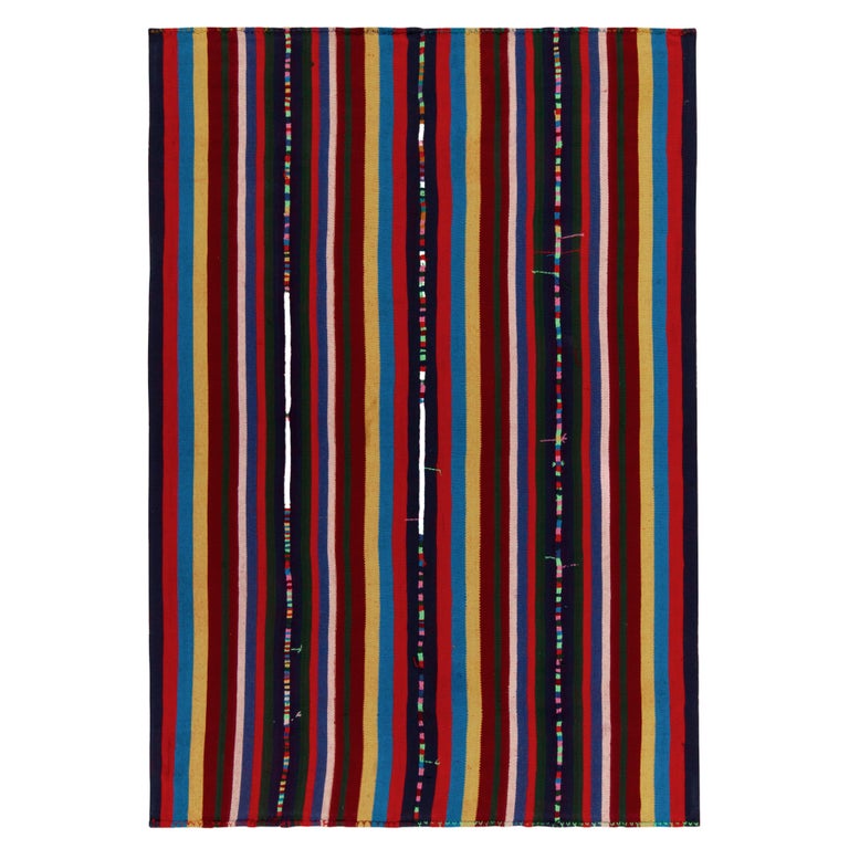 1950s Vintage Chaput Kilim Rug in Polychromatic Stripe Pattern by Rug ...