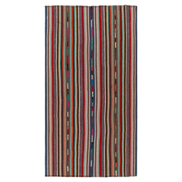 1950s Vintage Chaput Kilim Rug in Stripe Patterns, Multicolor by Rug ...
