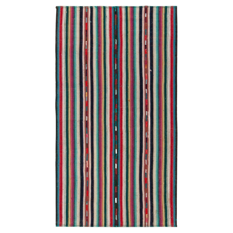 1950s Vintage Chaput Kilim Style in Multicolor Stripe Patterns by Rug ...