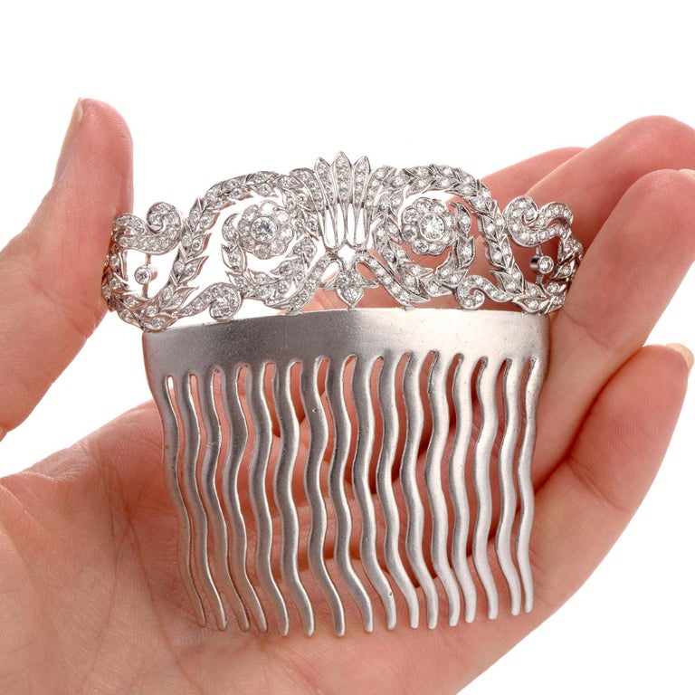 1950s Vintage Diamond 18 Karat White Gold Hair Comb at 1stDibs