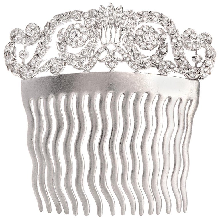 1950s Vintage Diamond 18 Karat White Gold Hair Comb at 1stDibs