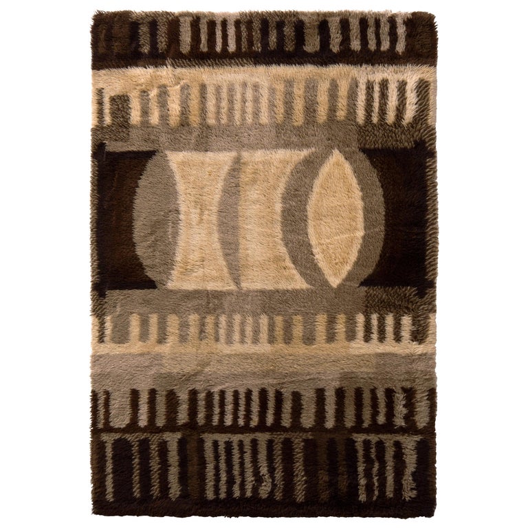 1950s Vintage Ege Rya Rug Brown Midcentury Geometric Pattern by Rug and ...
