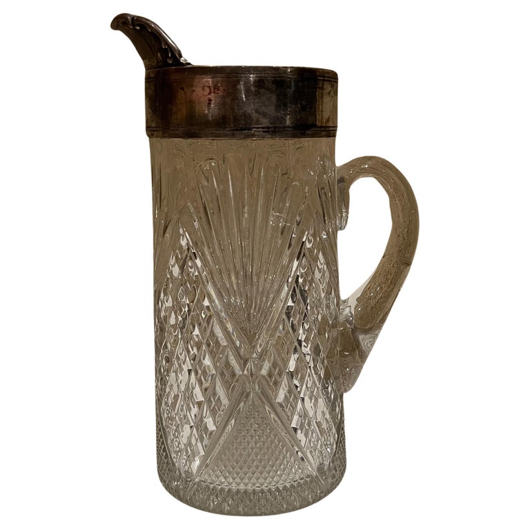 1950s Vintage Elegance Fancy Service Pitcher Cut Crystal Glass Silver ...