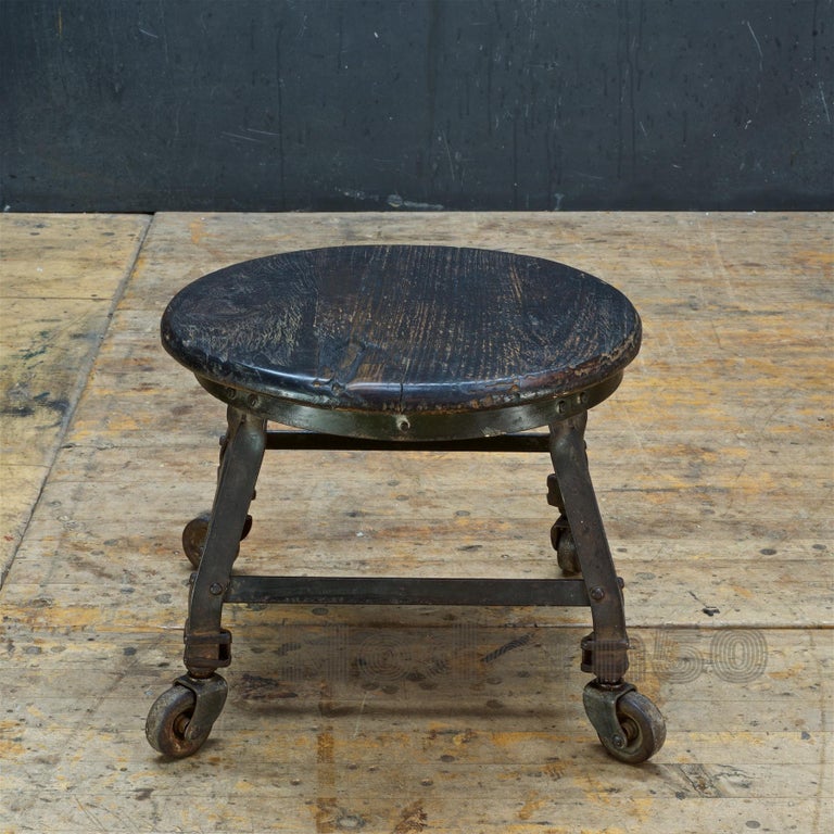Vintage Industrial Oak + Iron Filing Step Stool Rustic Kitchen Library ...