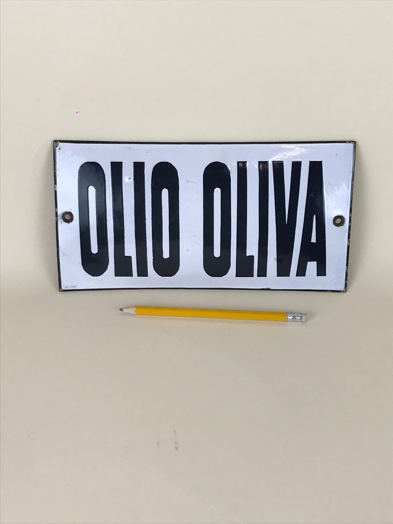 1950s Vintage Italian Enamel Metal Curved Sign "Olio Oliva", 'Olive Oil ...