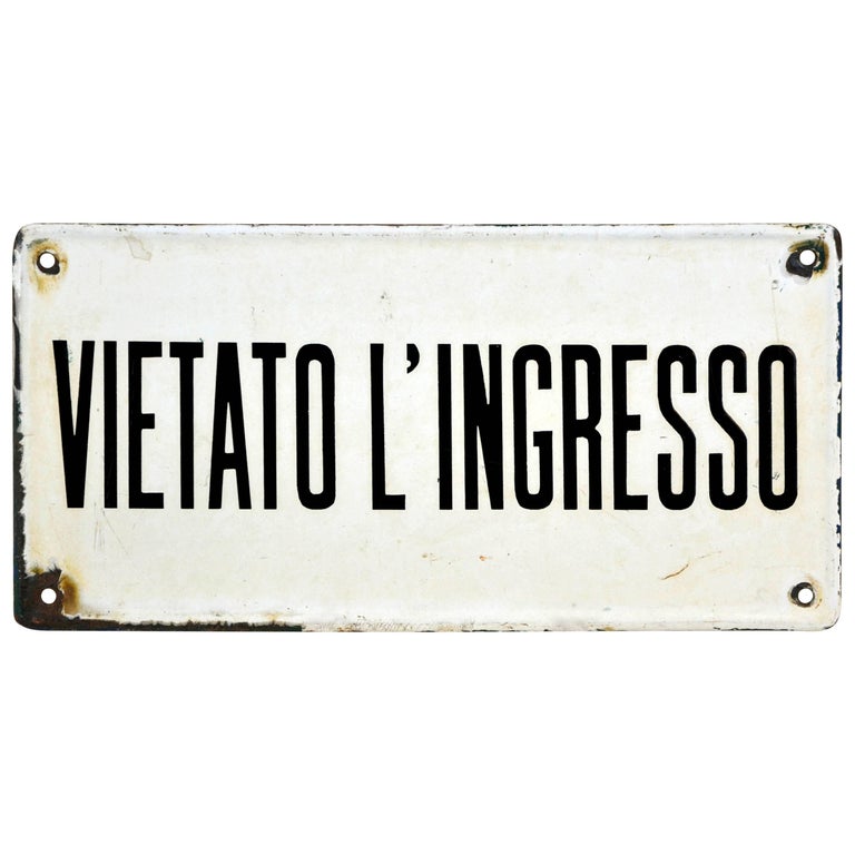 1950s Vintage Italian Enamel Metal Sign Vietato l'Ingresso or No Entry ...