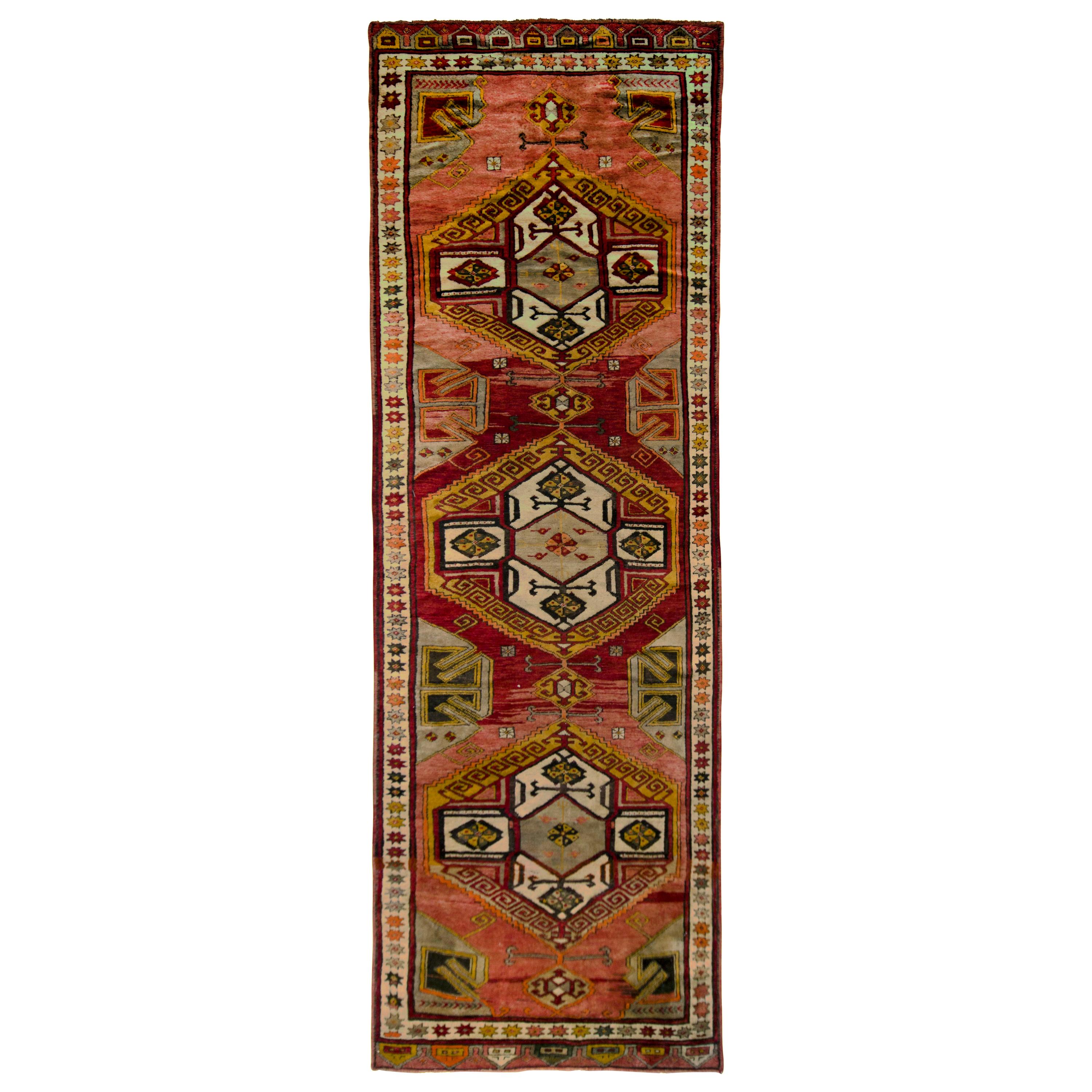 Vintage Midcentury Geometric-Floral Beige Multi-Color Wool Rug For Sale ...