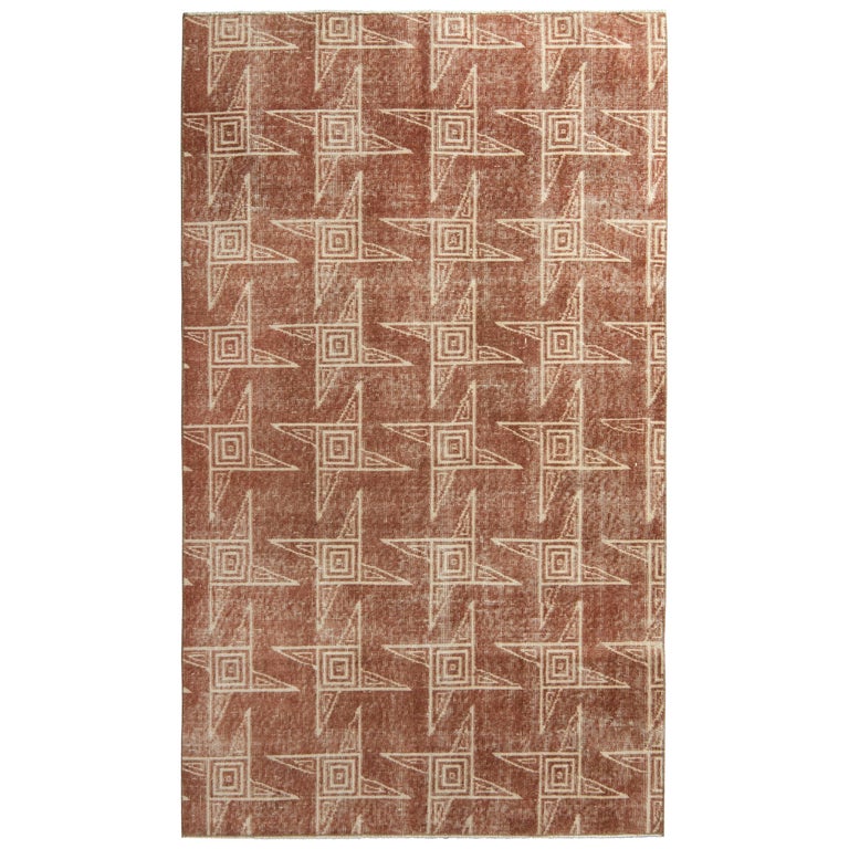 1950s Vintage Midcentury Rug Beige Brown Art Deco Pattern by Rug and ...