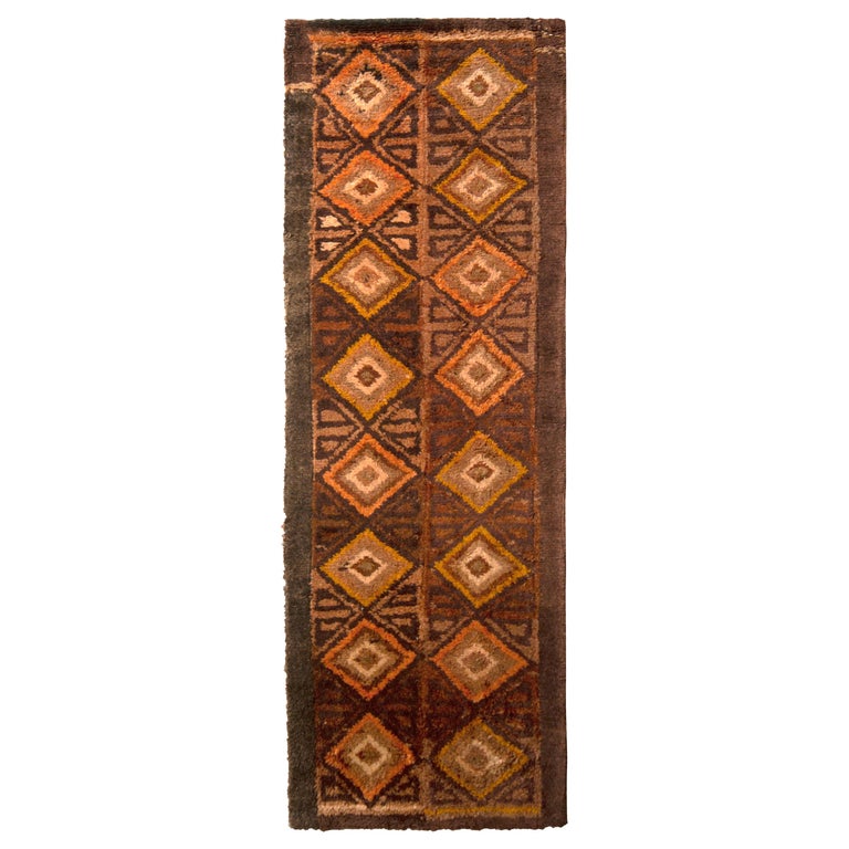 1950s Vintage Midcentury Rug Orange Brown Diamond Pattern Runner by Rug ...