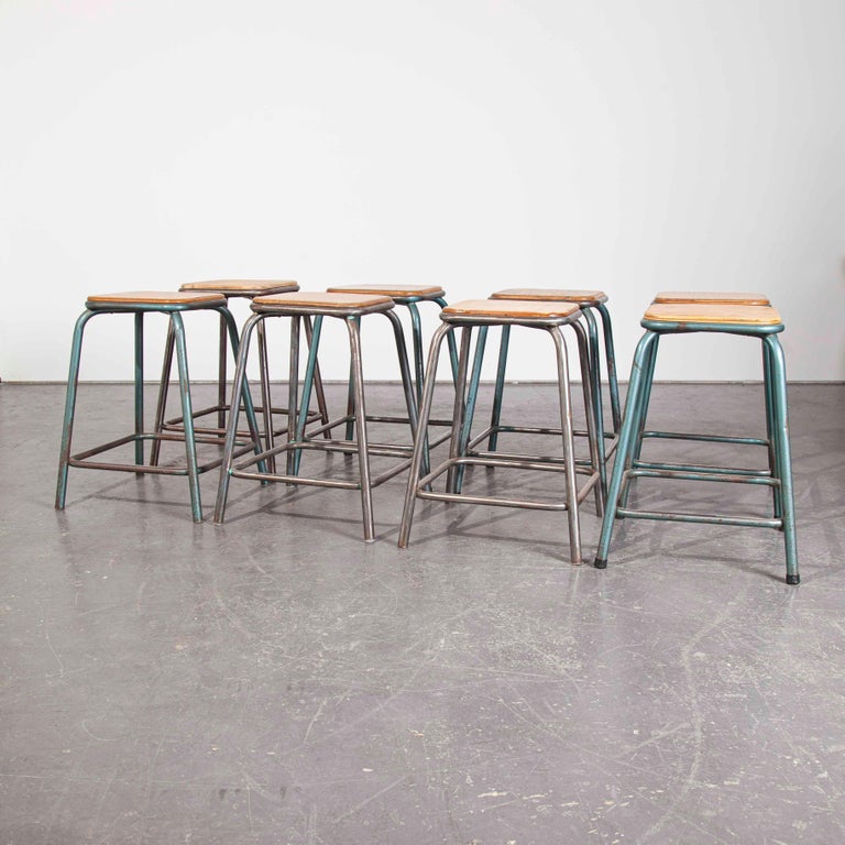 1950s Vintage Mullca Industrial French Stacking High Stools, Set of ...