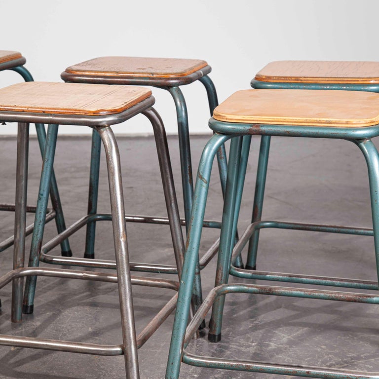 1950s Vintage Mullca Industrial French Stacking High Stools, Set of ...