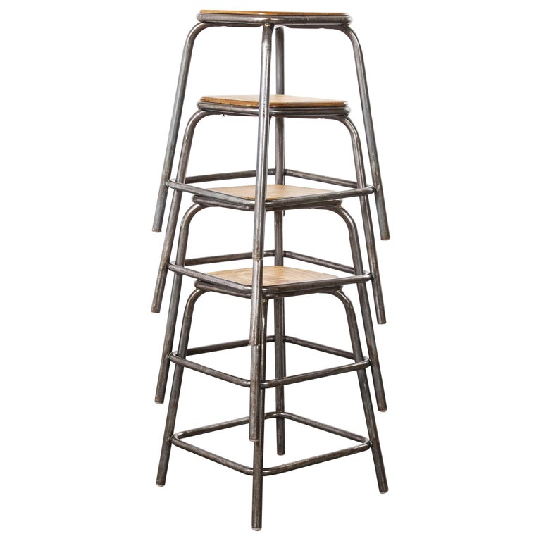 1950s Vintage Mullca Industrial French Stacking High Stools, Set of ...
