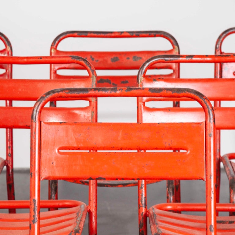 1950’s Vintage Original French Red Tolix Metal Café Dining Chairs, Set ...