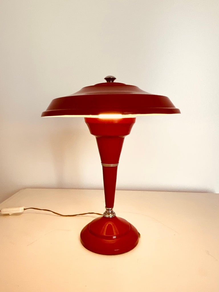 1950's vintage red table lamp For Sale at 1stDibs