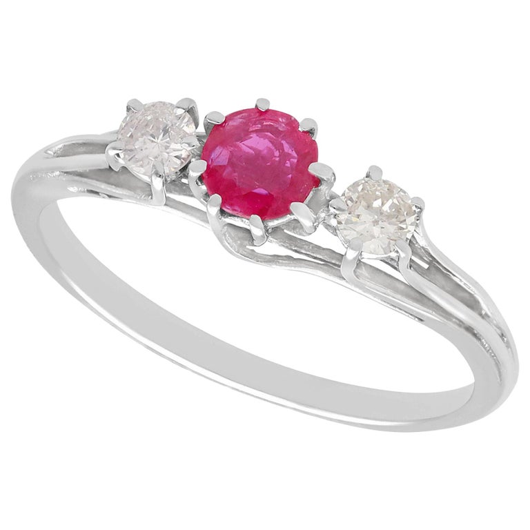 1950s Vintage Ruby and Diamond White Gold Trilogy Ring at 1stDibs | ruby and diamond trilogy ring
