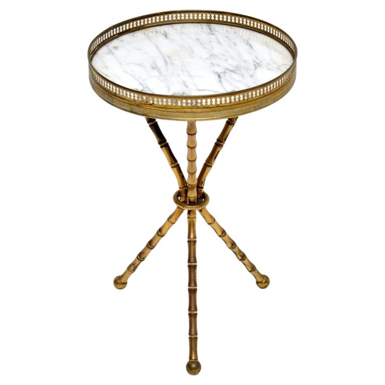 1950's Vintage Solid Brass and Marble Faux Bamboo Side Table at 1stDibs
