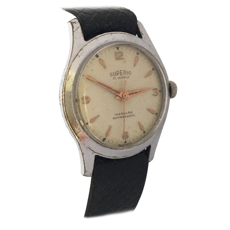 1950s Vintage Stainless Steel Back Mechanical Swiss Watch For Sale at ...