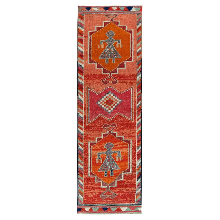 1950s Vintage Tribal Rug in Red, Orange, and Geometric Pattern by Rug ...