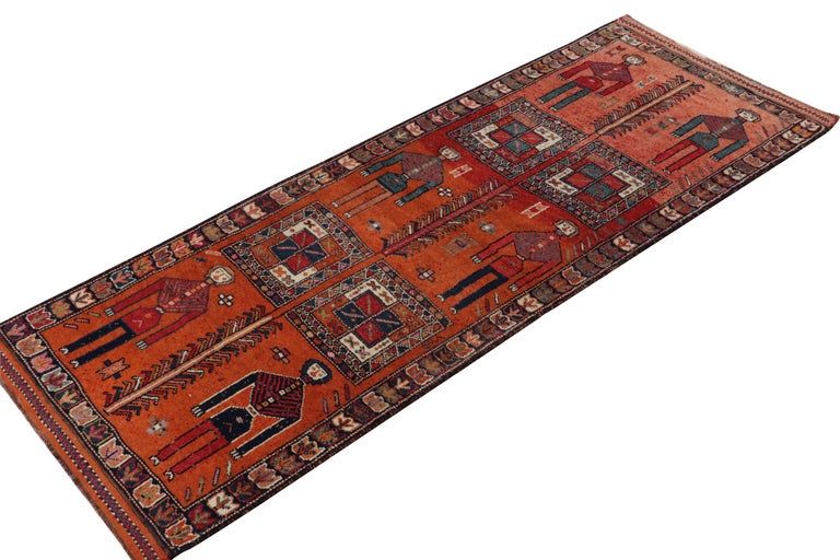 1950s Vintage Tribal Rug in Red, Orange, Multihued Pictorial by Rug and ...