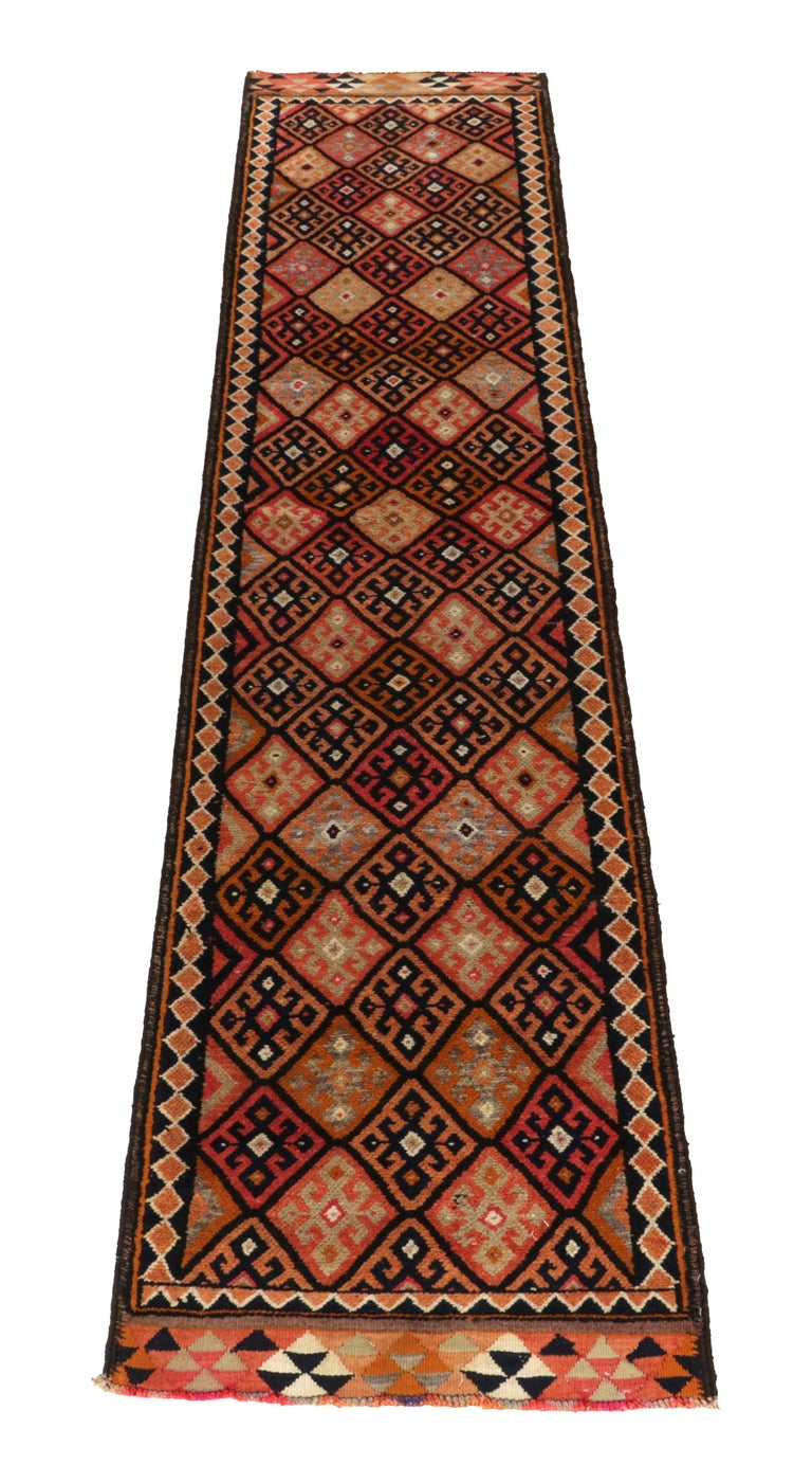 1950s Vintage Tribal Runner in Orange, Red, Geometric Patterns by Rug ...