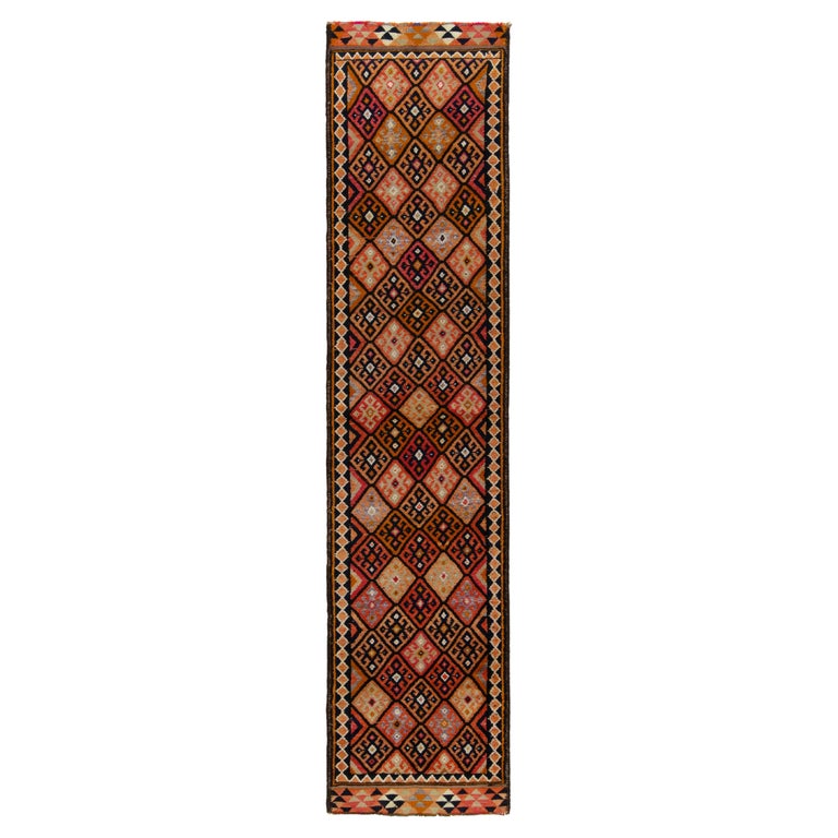 1950s Vintage Tribal Runner in Orange, Red, Geometric Patterns by Rug ...