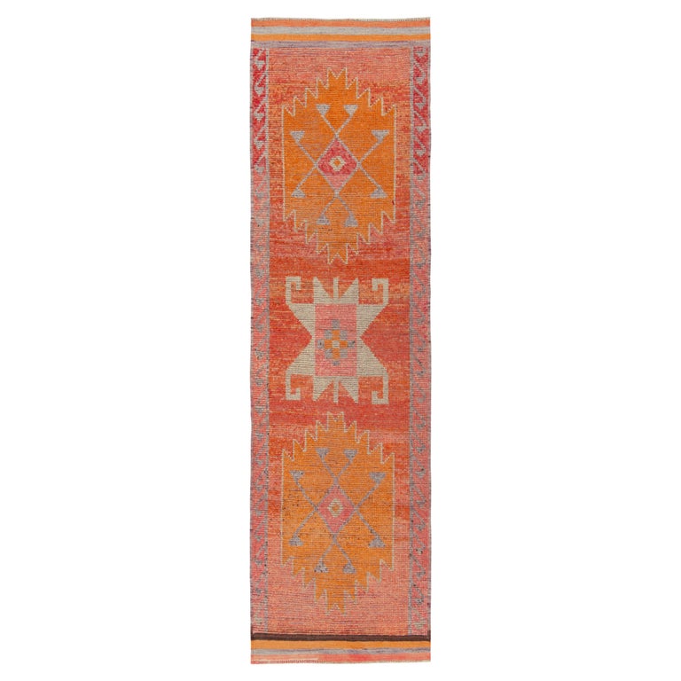 1950s Vintage Tribal runner in Pink, Red and Orange Medallion by Rug ...