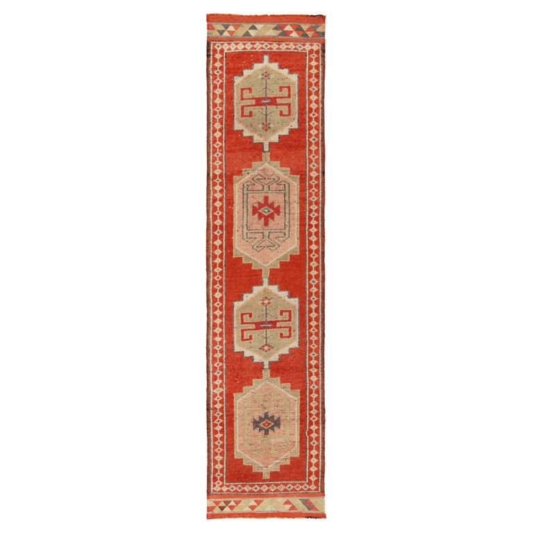 1950s Vintage Tribal Runner in Red, Beige and Medallion Patterns by Rug ...