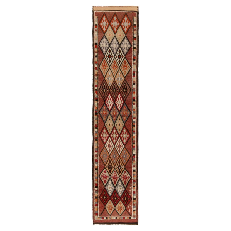 1950s Vintage Tribal Runner in Red, Black, Geometric Patterns by Rug ...