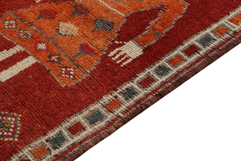 1950s Vintage Tribal Runner in Red, Orange Pictorial Figures by Rug and ...