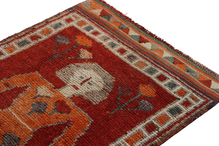 1950s Vintage Tribal Runner in Red, Orange Pictorial Figures by Rug and ...