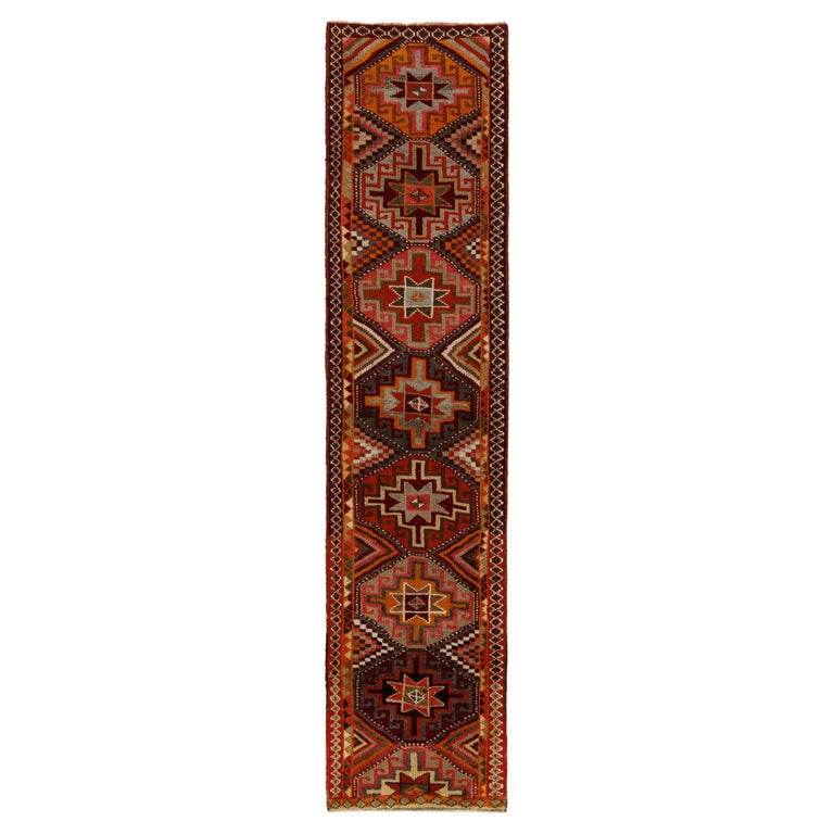 1950s Vintage Tribal Runner in Red, Orange Geometric Patterns by Rug ...