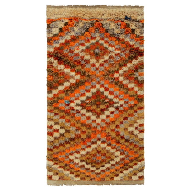 1950s Vintage Tulu Rug in Orange, Beige-Brown Geometric Pattern by Rug ...