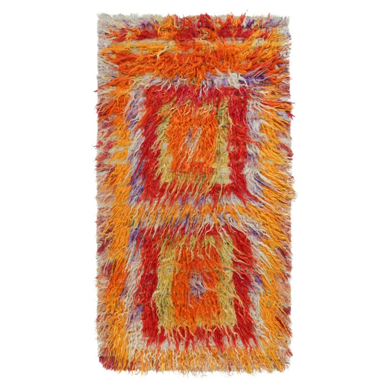1950s Vintage Tulu Shag Rug in Red, Orange Geometric Pattern by Rug and ...