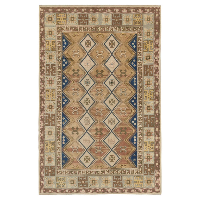 1950s, Vintage Turkish Tribal Rug Blue and Beige Geometric Pattern by ...