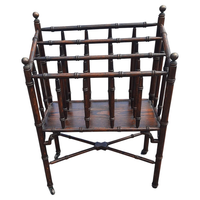 1950s Vintage Turned Oak Faux Bamboo Canterbury Reviewer Magazine Rack ...