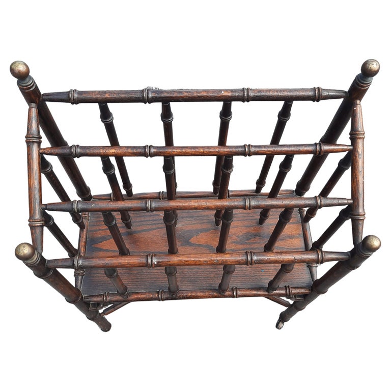 1950s Vintage Turned Oak Faux Bamboo Canterbury Reviewer Magazine Rack ...