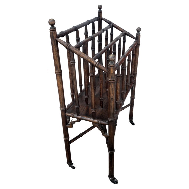 1950s Vintage Turned Oak Faux Bamboo Canterbury Reviewer Magazine Rack ...
