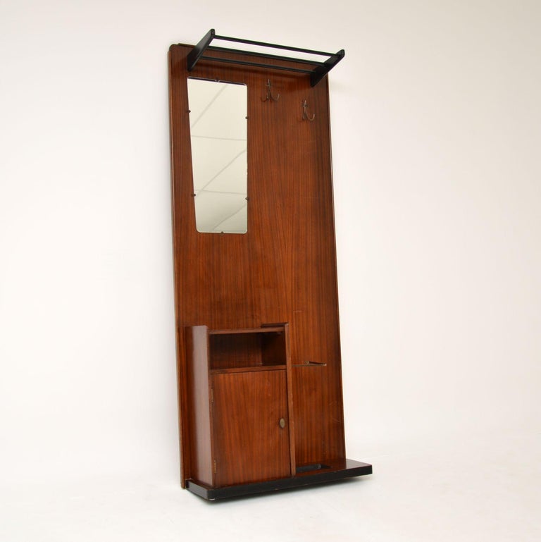 1950s Vintage Walnut Mirrored Hallstand For Sale at 1stDibs