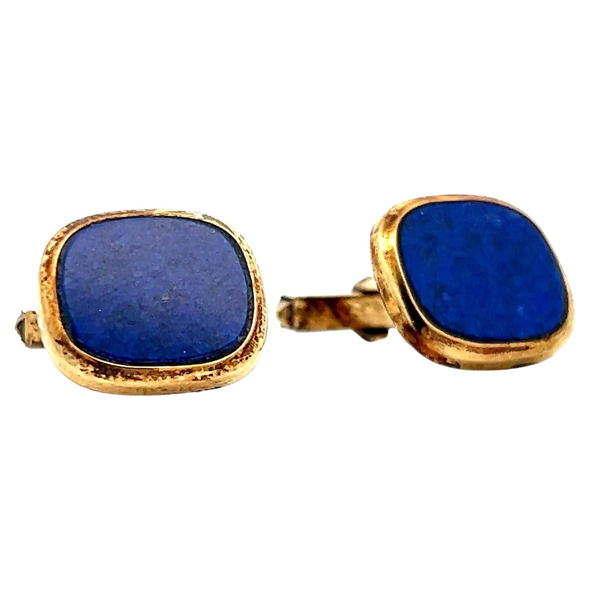 1950s W Germany 14K Yellow Gold Lapis Cufflinks For Sale at 1stDibs