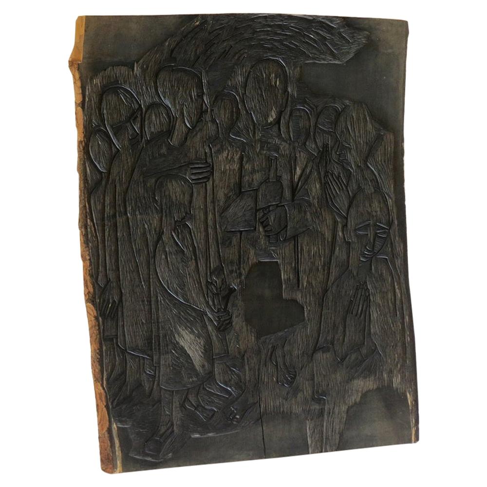 1950s Wall Hanging Carved Wood Print Block by Pauline Jacobsen Noli Me ...