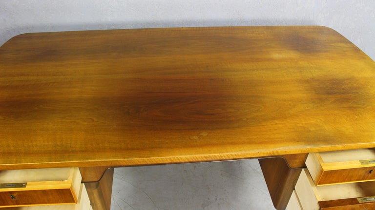 1950s Walnut Writting Desk with Brass For Sale at 1stDibs