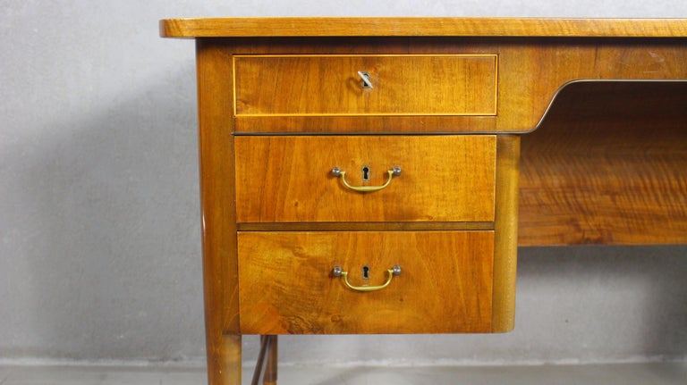 1950s Walnut Writting Desk with Brass For Sale at 1stDibs