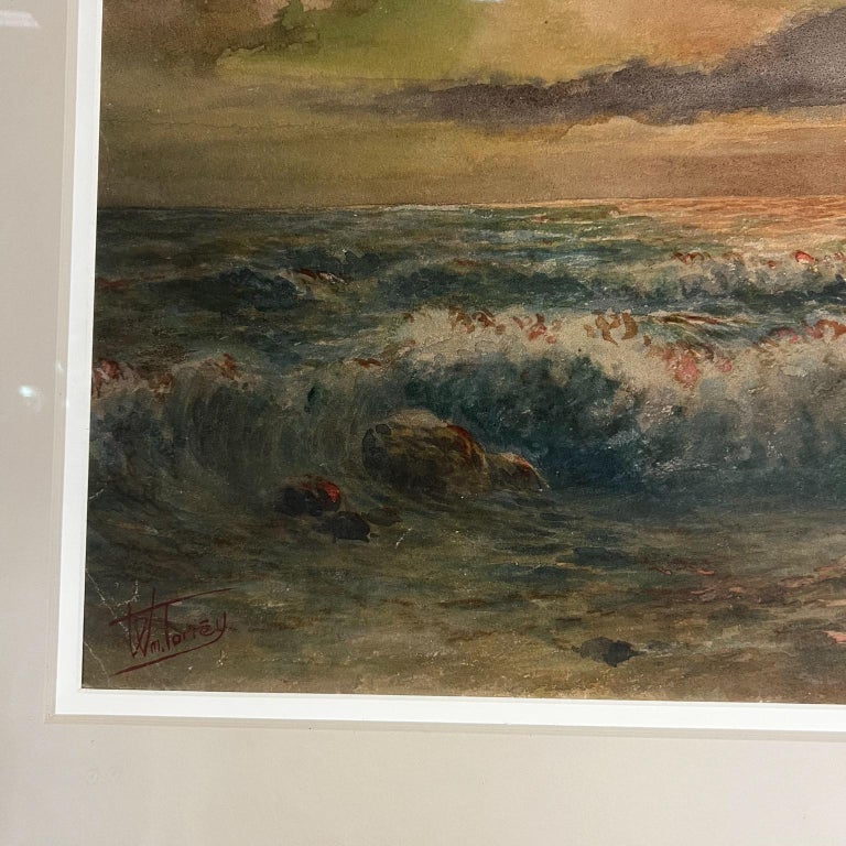 1950s Sophisticated Watercolor Seascape Artwork by Artist Wm Torrey For Sale at 1stDibs