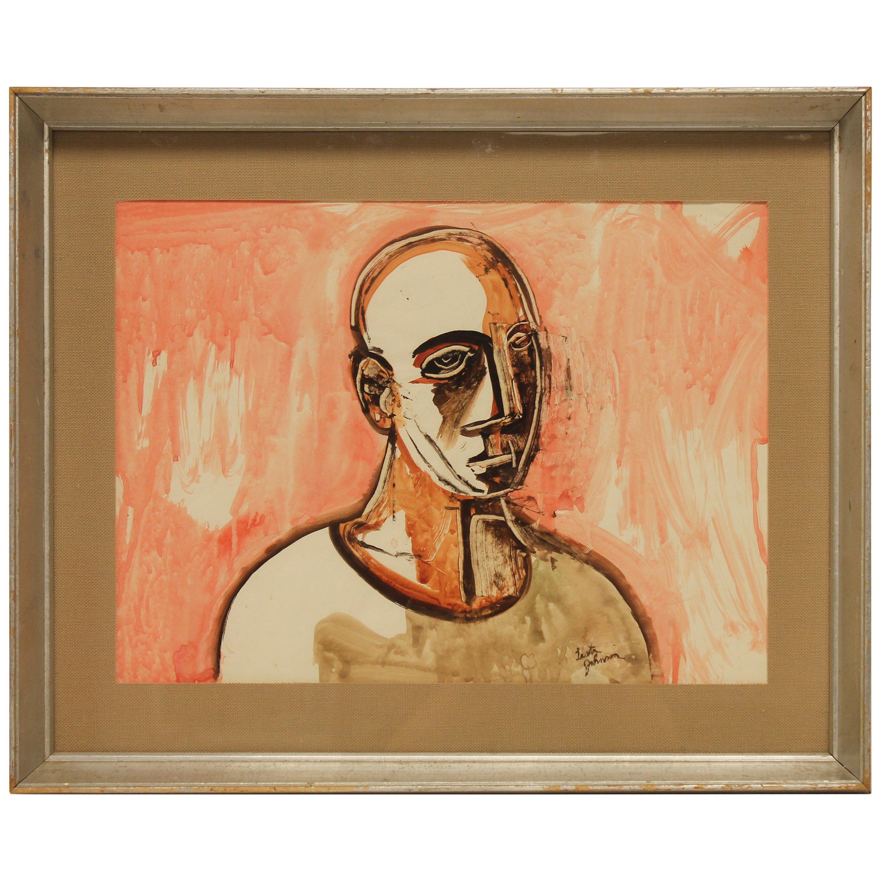 1950s Watercolor Portrait by Lester Johnson, 1919-2010 at 1stDibs
