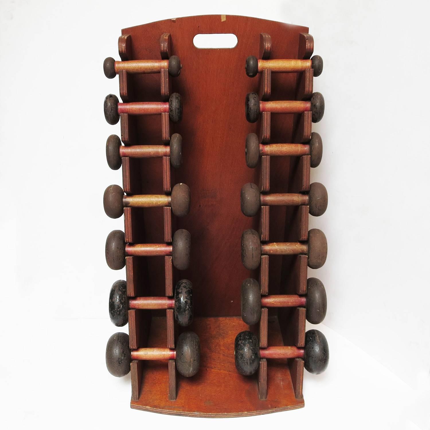 1950s Weight Lifting Set in Original Wooden Stand at 1stDibs | wooden ...