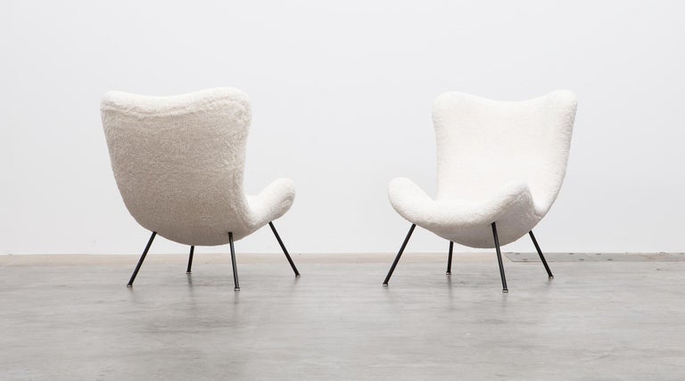 1950s White Faux Fur on black metal legs Lounge Chair by Fritz Neth 'a ...