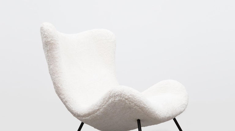 1950s White Faux Fur on black metal legs Lounge Chair by Fritz Neth 'a ...