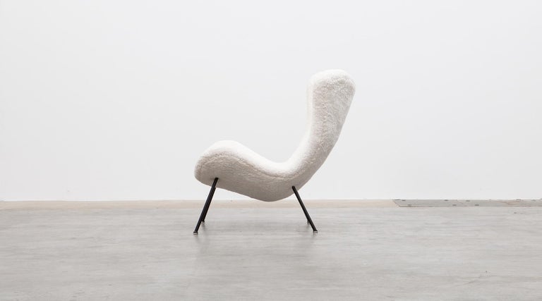 1950s White Faux Fur on black metal legs Lounge Chair by Fritz Neth 'a ...